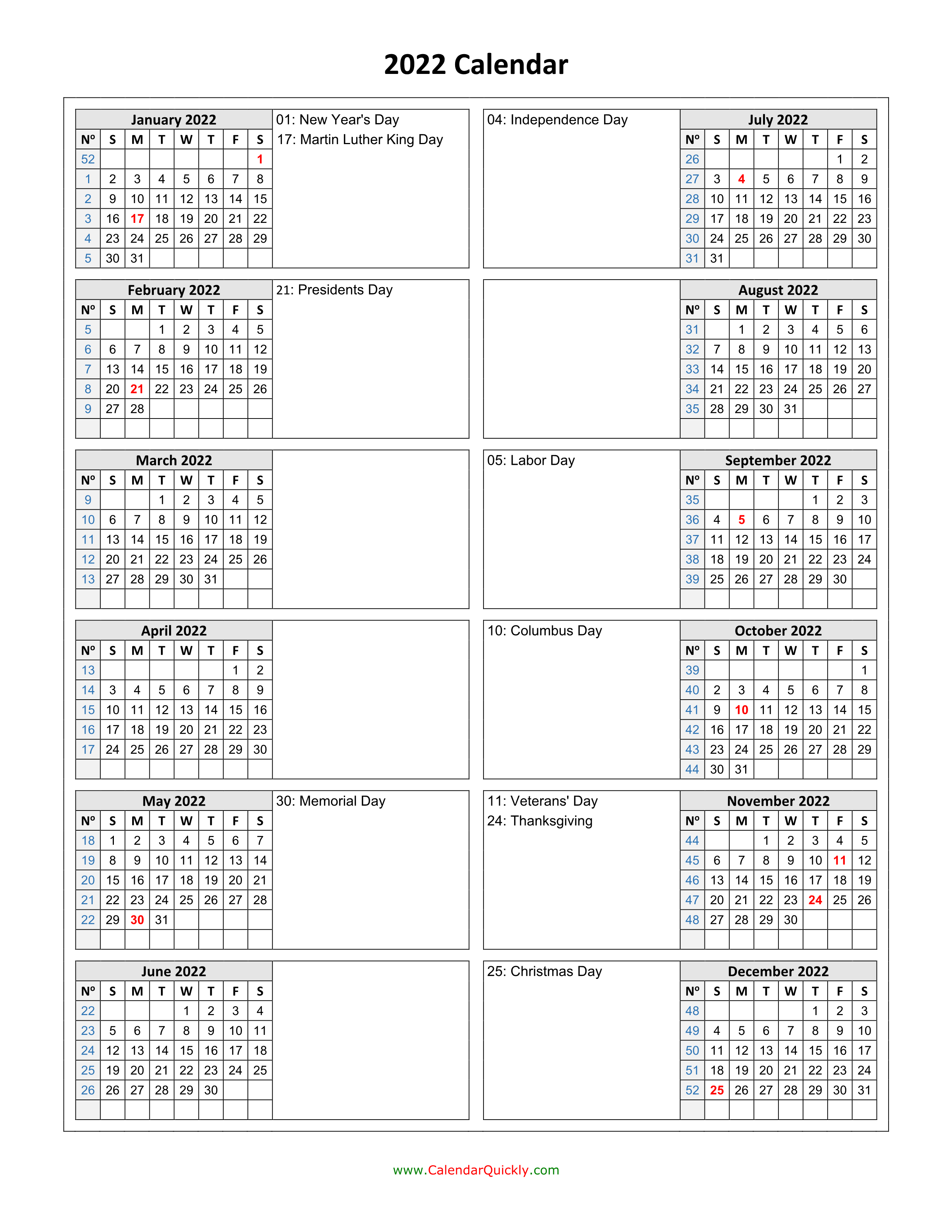 Holidays Calendar 2022 Vertical Calendar Quickly Holidays Calendar 2022 Vertical Calendar Quickly