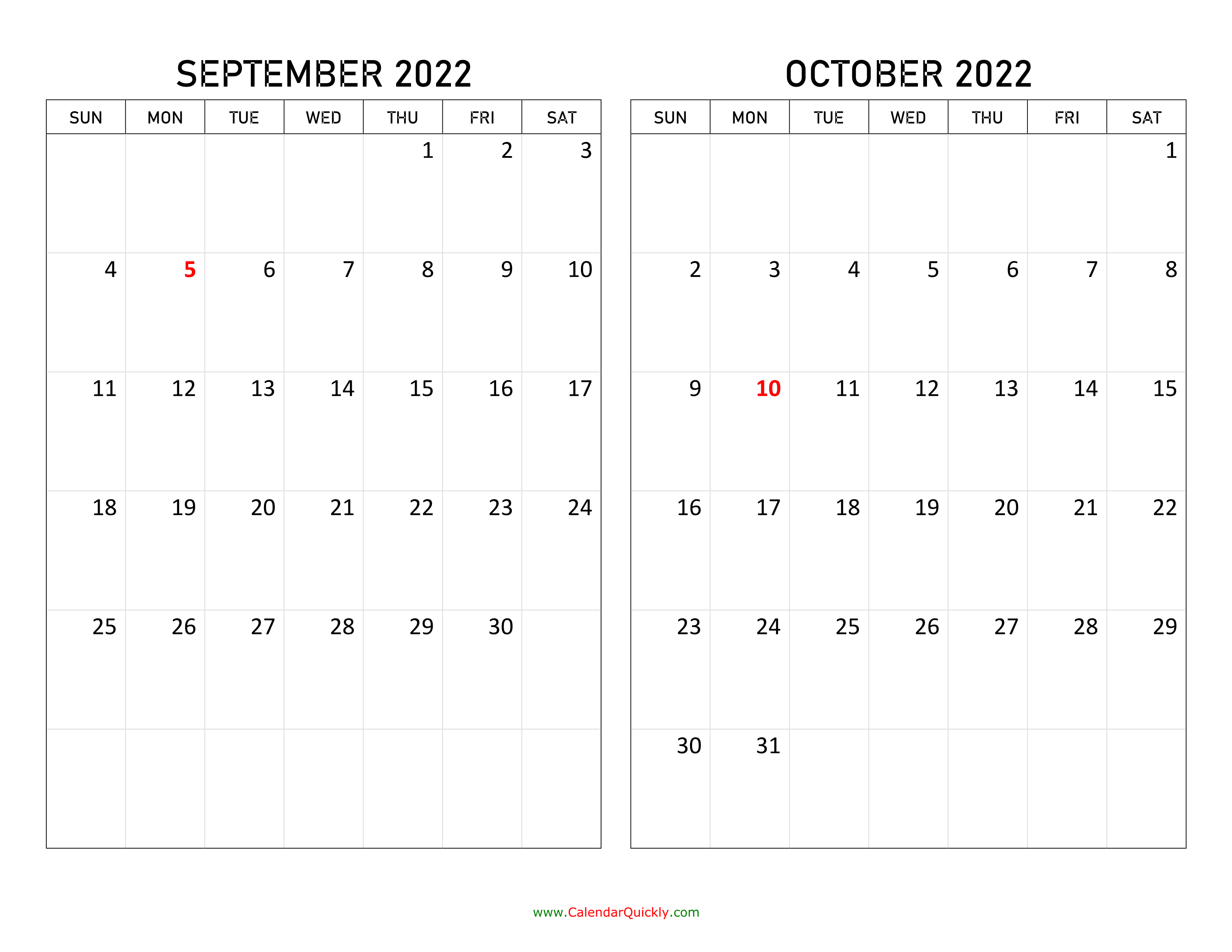 September And October 2022 Calendar Calendar Quickly