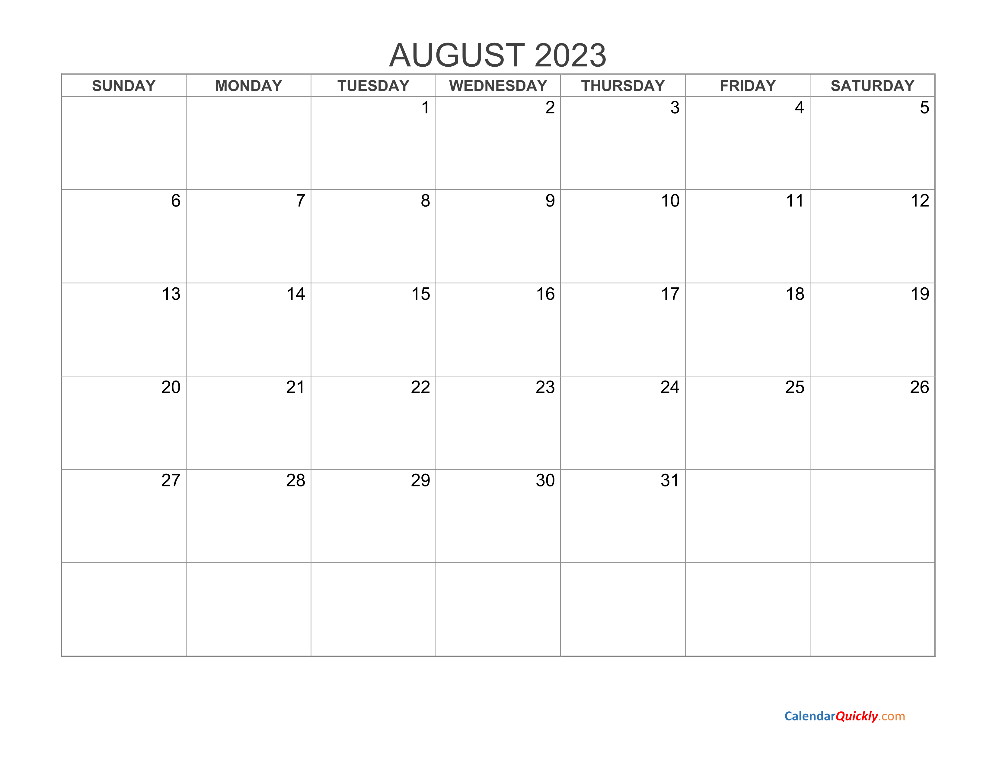 August 2023 Blank Calendar Calendar Quickly