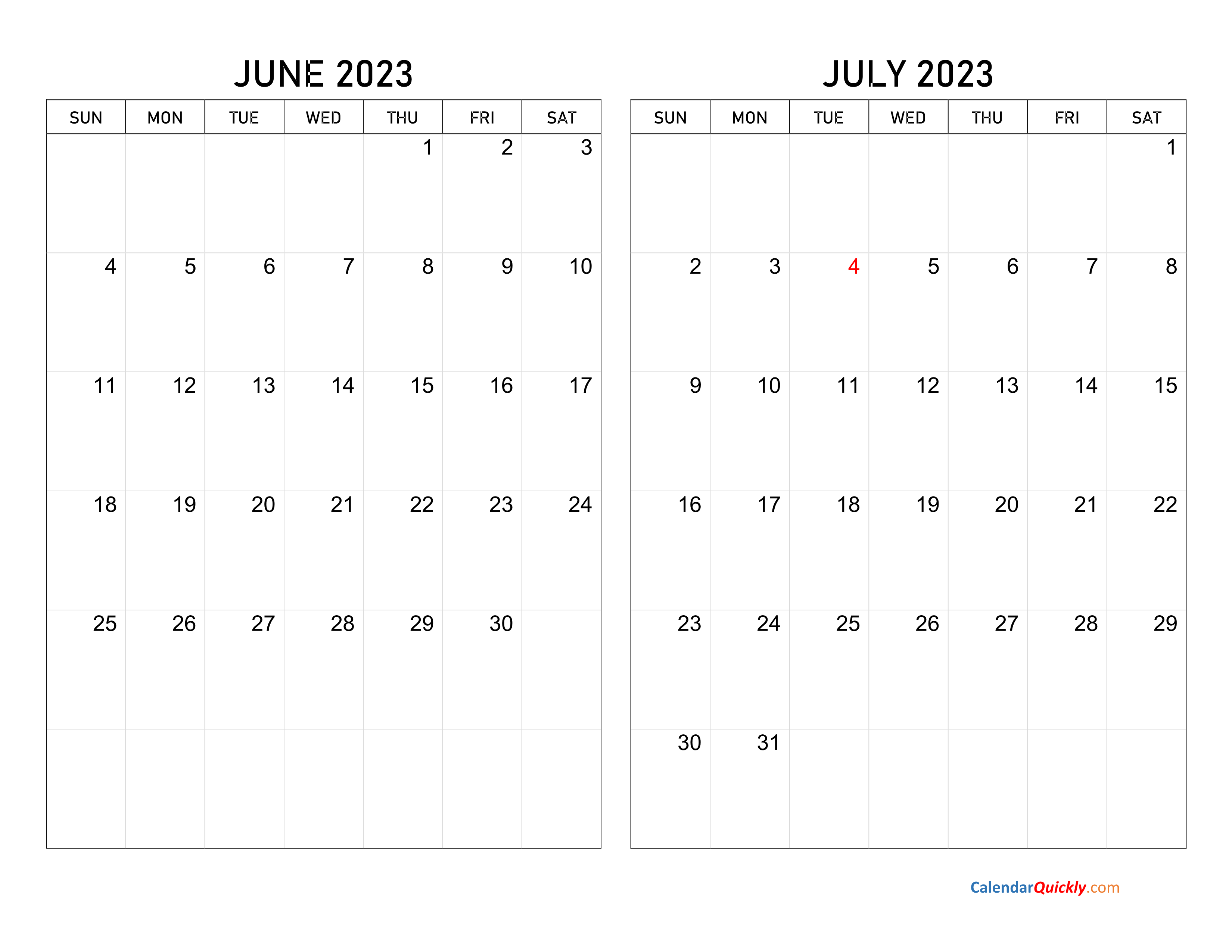 June July 2023 Calendar 2023 Calendar