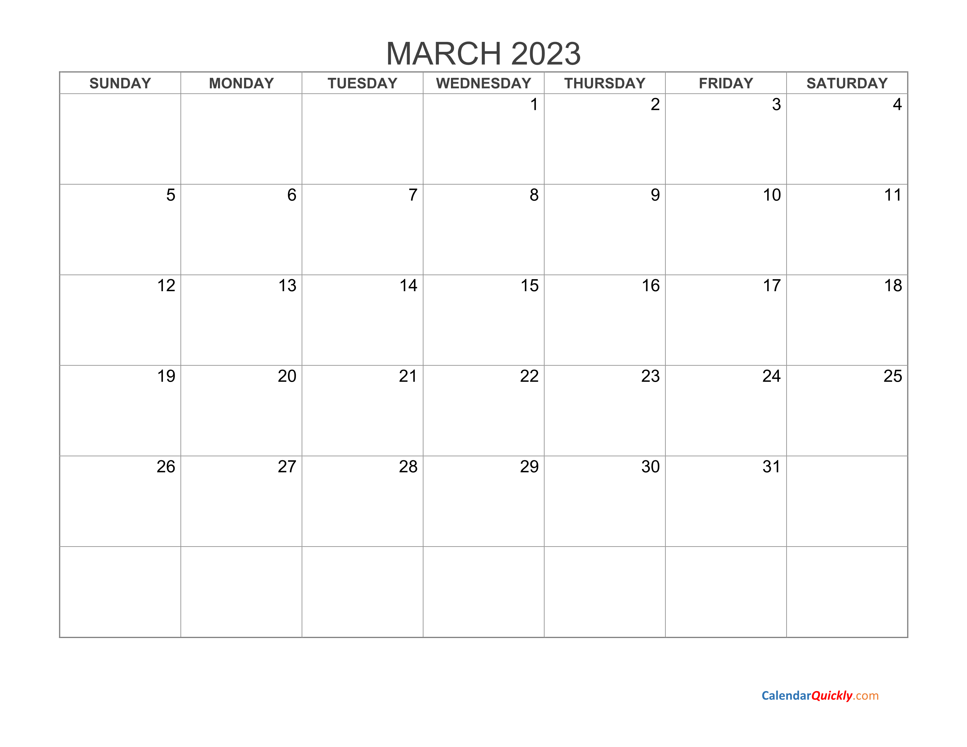 March 2023 Calendar Template Gambaran