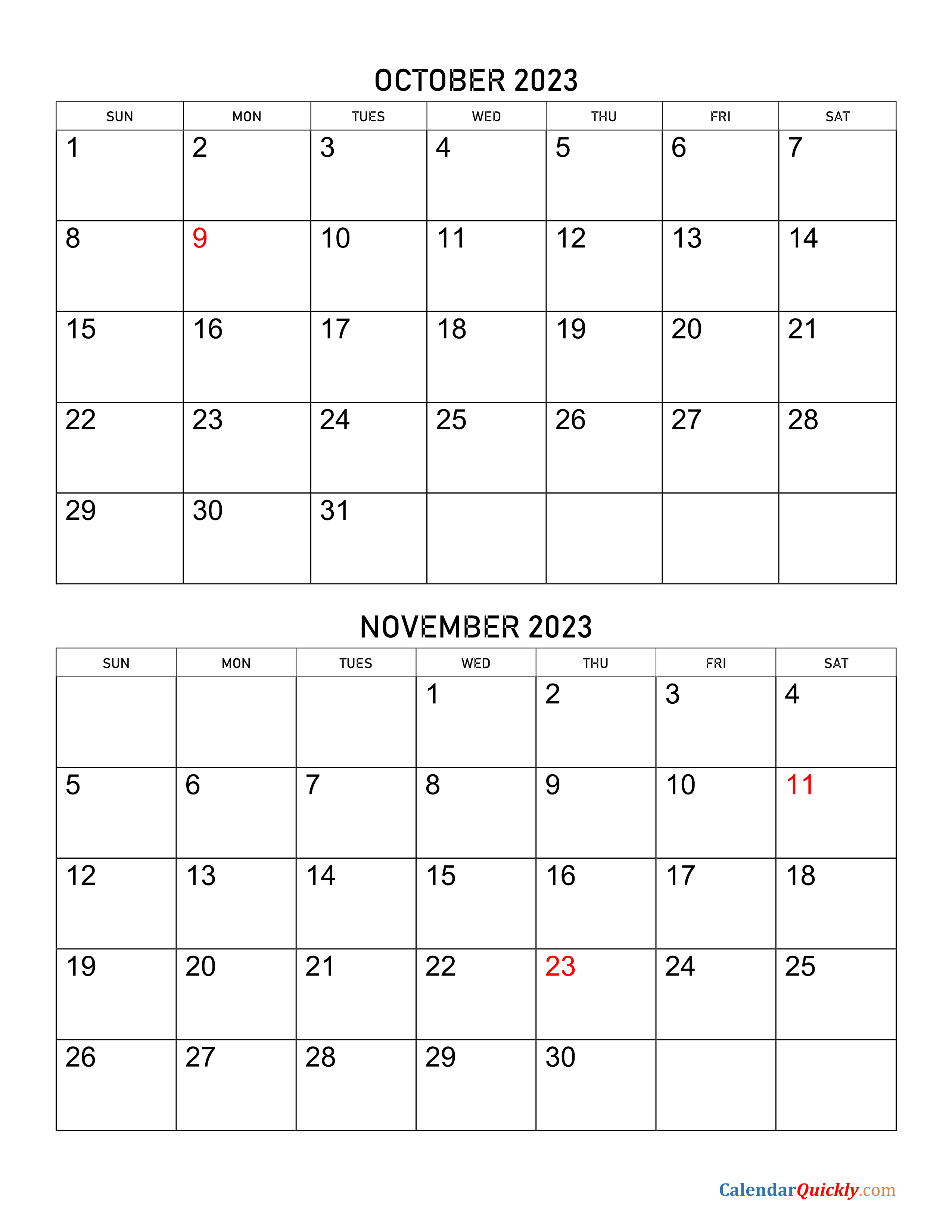 September 2023 Calendar For Printing October And November 2021 
