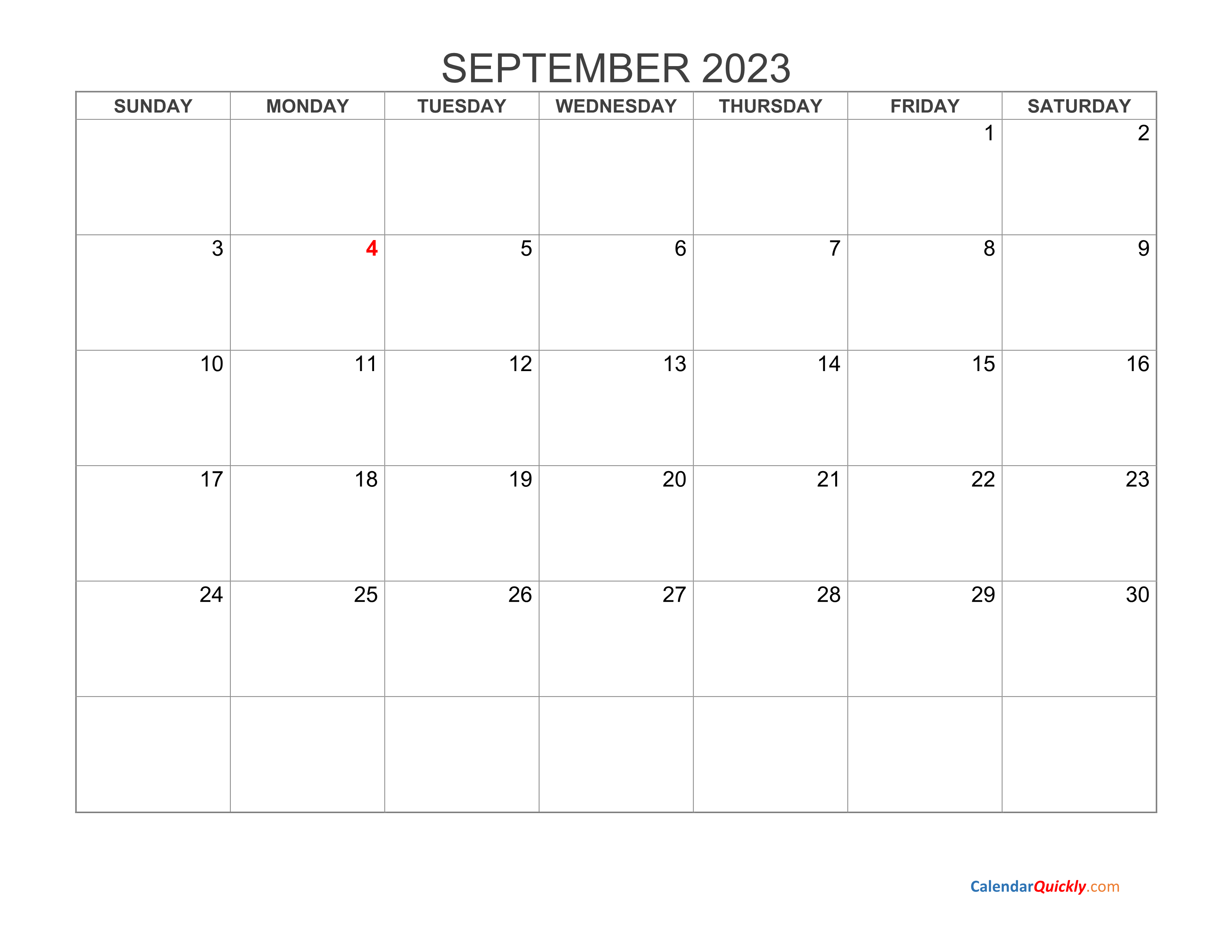 Blank September 2023 Calendar Free PELAJARAN