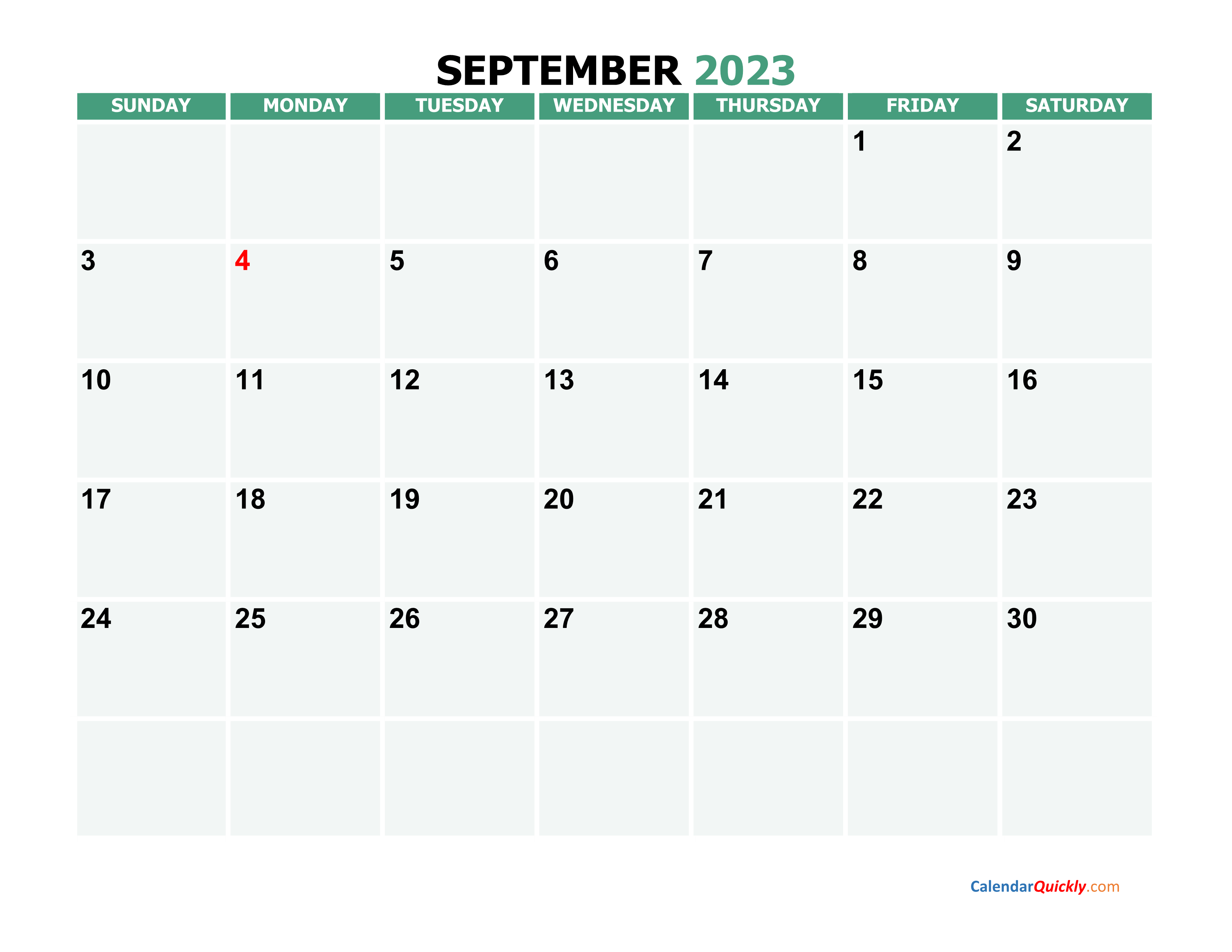 September 2023 Printable Calendar Calendar Quickly